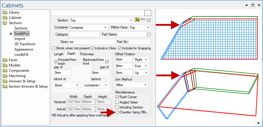 Sections Size and Pos