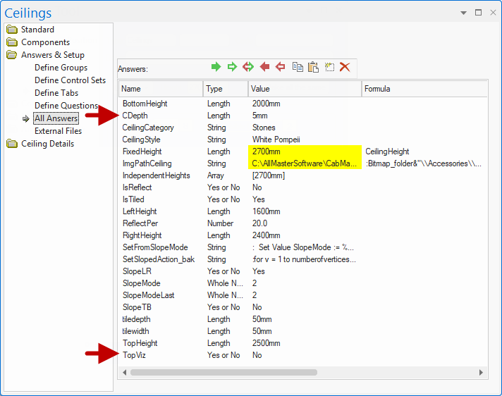 Ceilings Tool Formula Reference