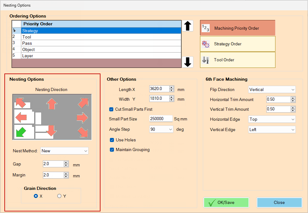 CNC Nesting Settings