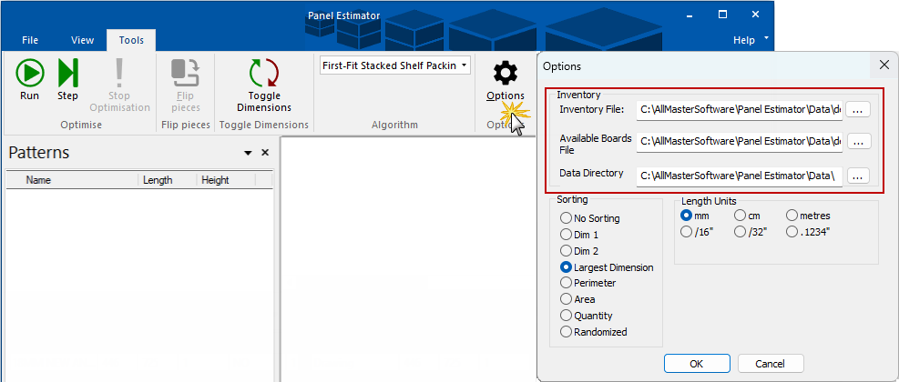 Panel Estimator Setup Boards and Inventory