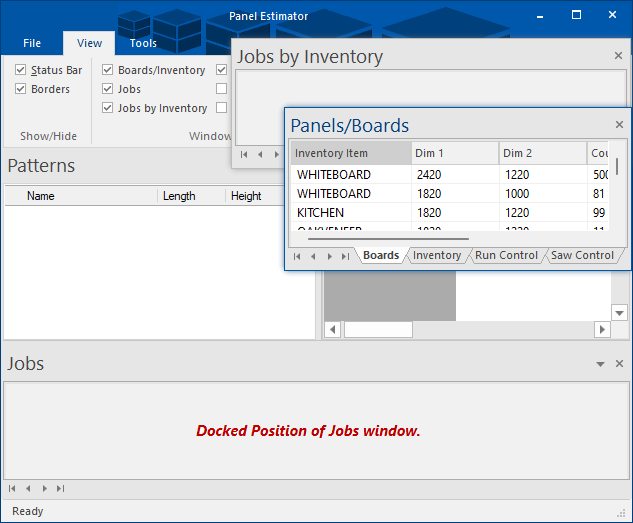 Docking Panel Estimator Windows